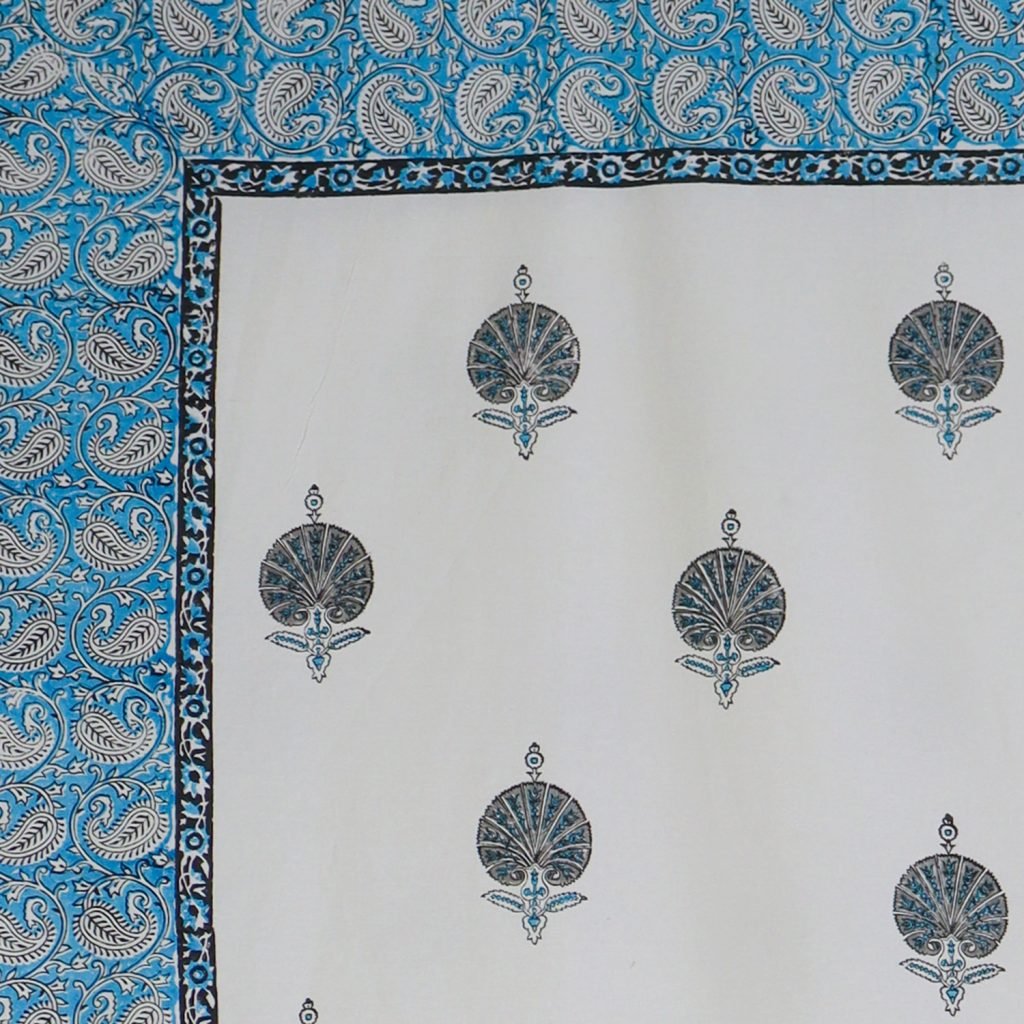 Peacock Boota Design Hand block Printed King Size Double Bedsheet - Alankaran Designs