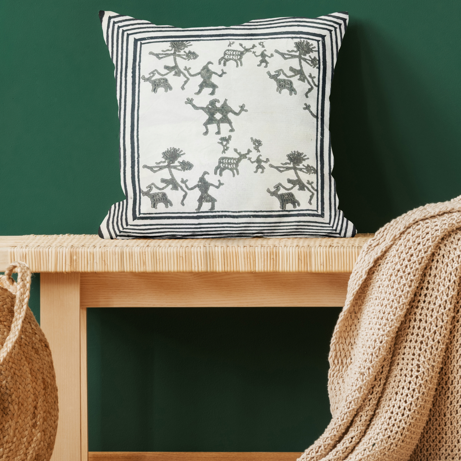 Rock Art Handblock Printed Cushion Covers (Set of 5) - Alankaran Designs
