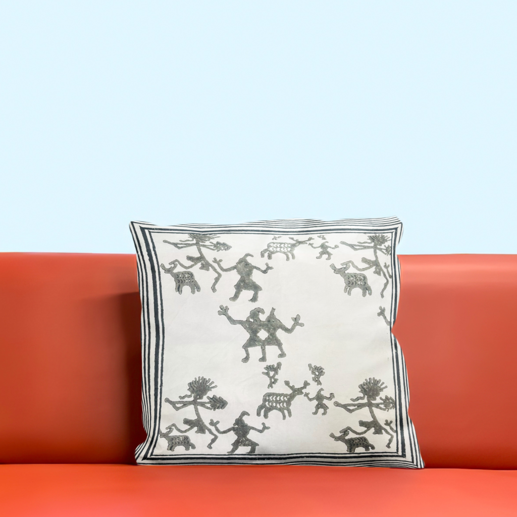 Rock Art Handblock Printed Cushion Covers (Set of 5) - Alankaran Designs